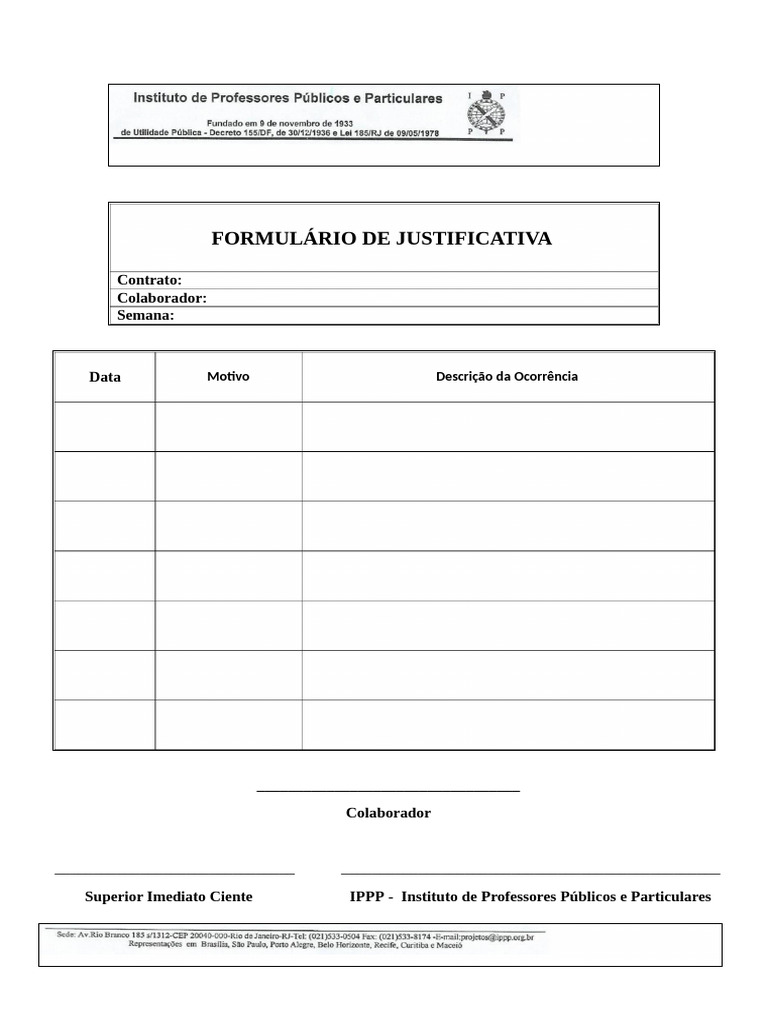 FORMULÁRIO DE JUSTIFICATIVA -IPPP | PDF