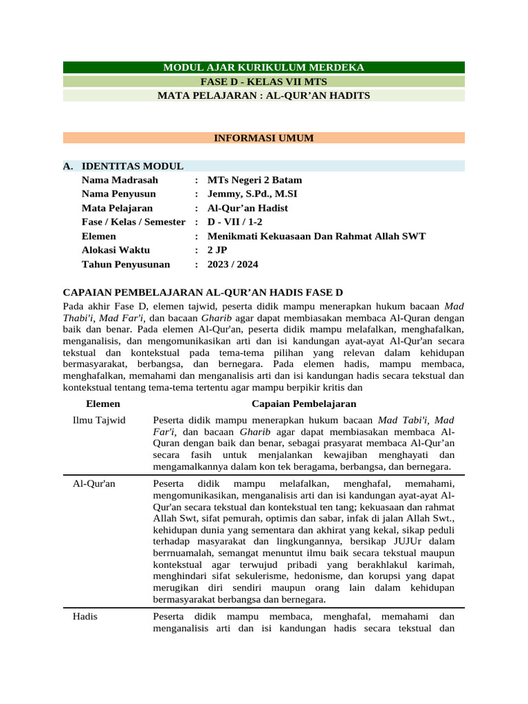 Modul Qurdis 7 Bab 2 - Kekuasaan Allah Swt-1 | PDF