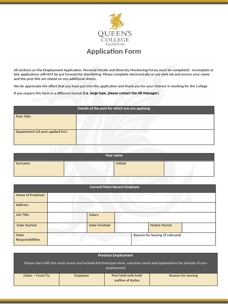 Queens College Job Application Form May 2023 | PDF