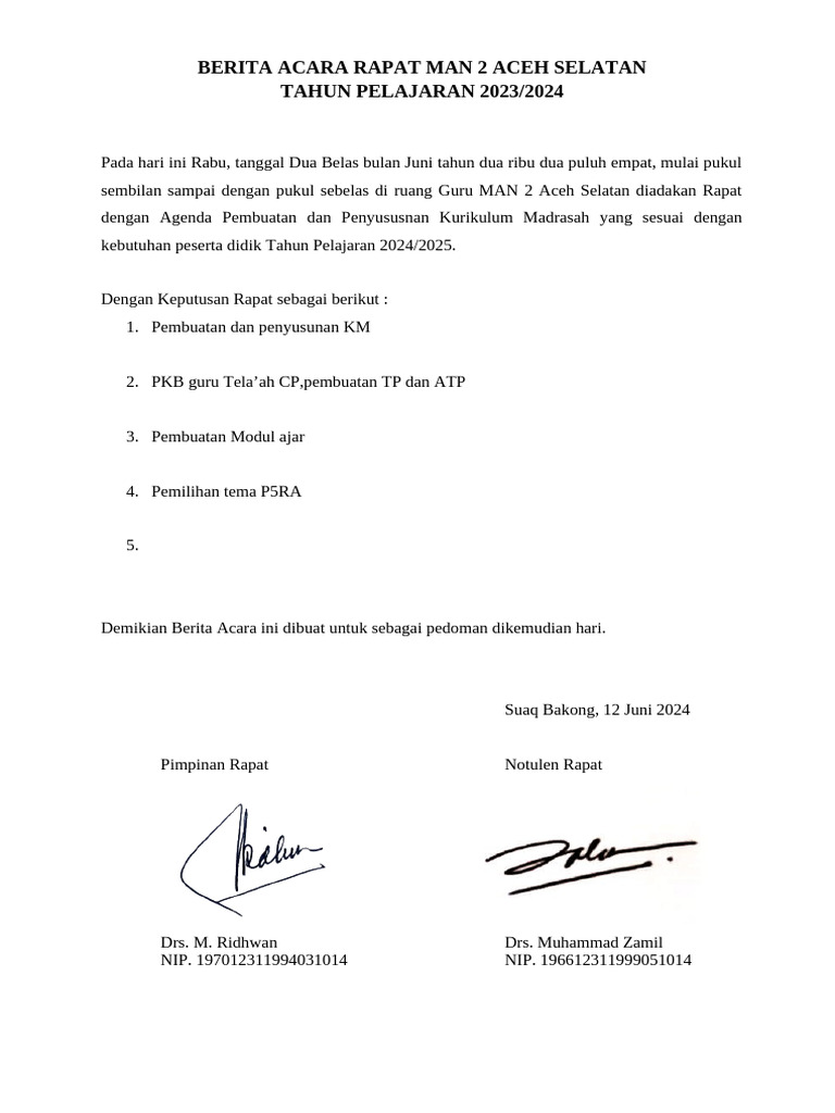 BERITA ACARA RAPAT Kenaikan Kls - Salin - Salin | PDF