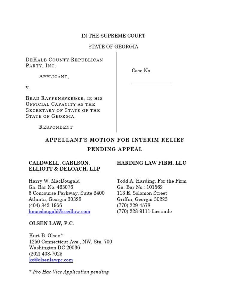 DeKalb GOP's Motion for Election Relief | PDF