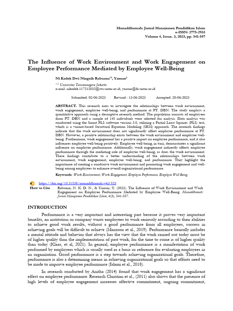 The Influence of Work Environment and Work Engagem | PDF