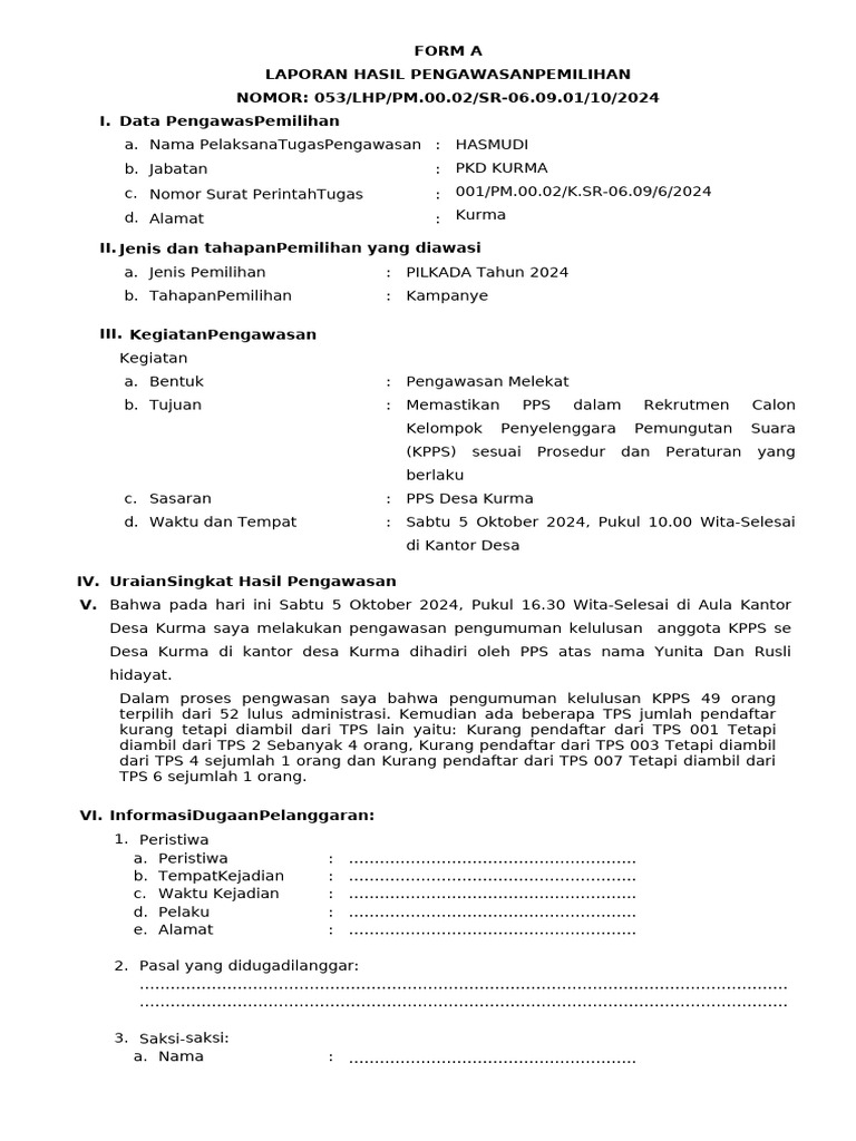 53 Revisi FORM A PKD Kurma 05 Oktober | PDF