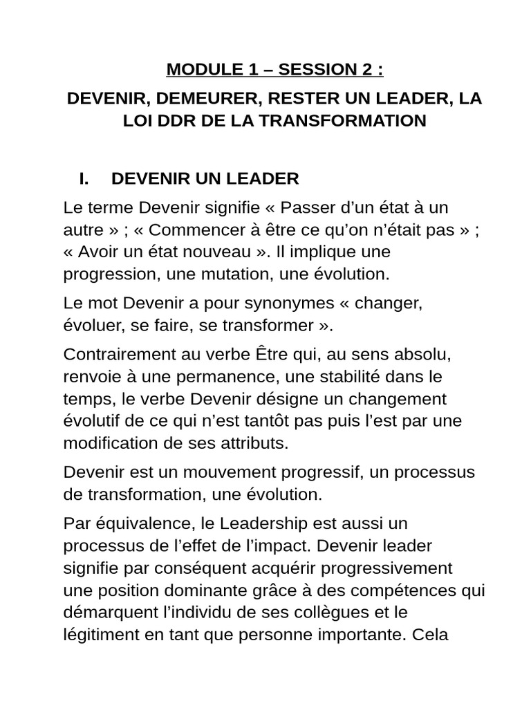Module 1 Session 2 La Loi DDR de La Transformation | PDF