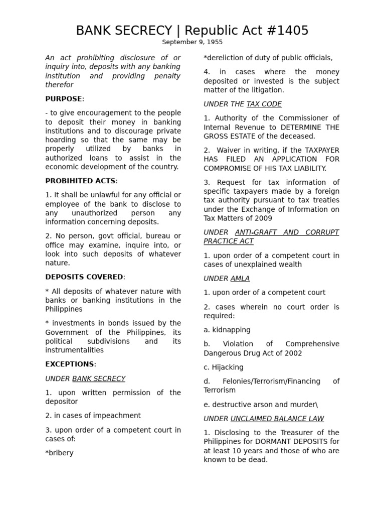 Bank Secrecy RA 1405 | PDF