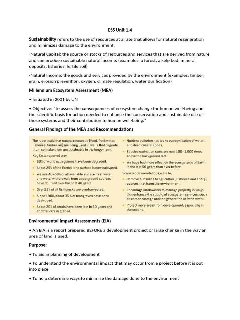 ESS Unit 1.4 Sustainability | PDF