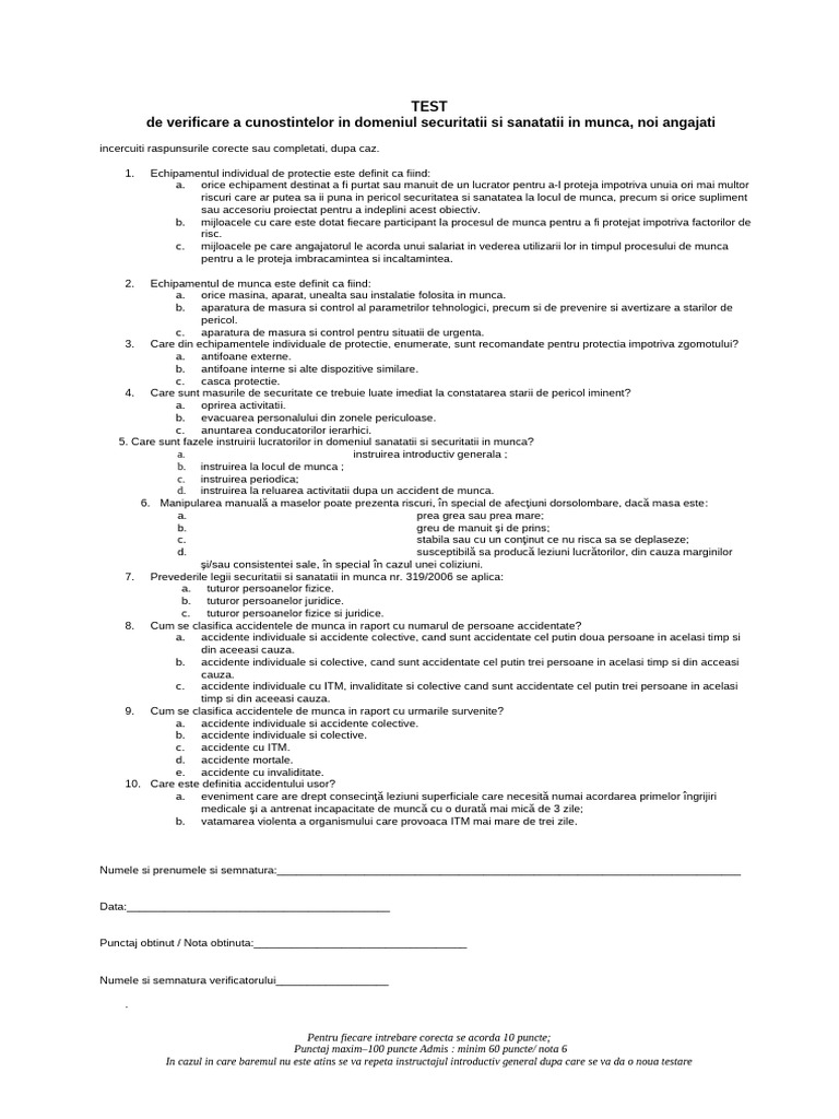 Test Noi Angajati SSM | PDF