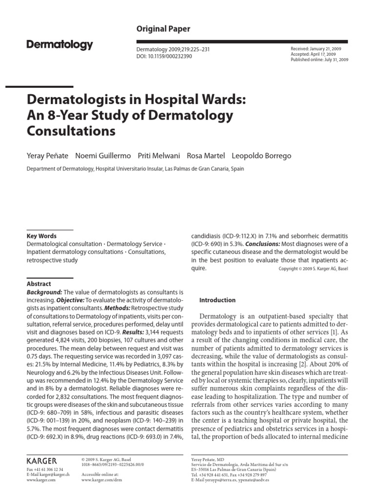 Dermatologists in Hospital Wards An 8 Year Study of Dermatology ...