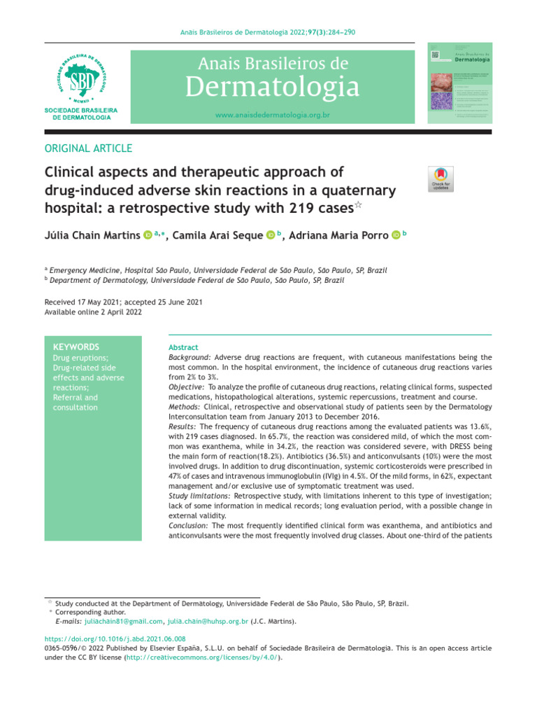 Clinical Aspects and Therapeutic Approach of Druginduced Adverse Skin ...