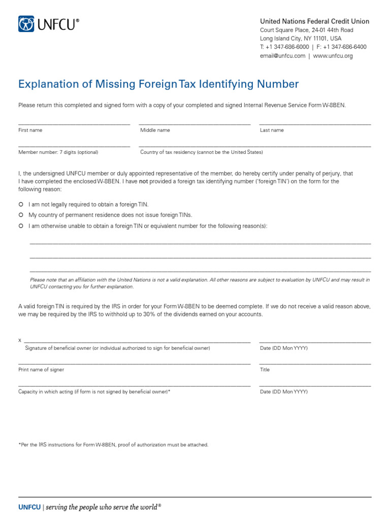 UNFCU_Explanation_of_Missing_FTIN | PDF
