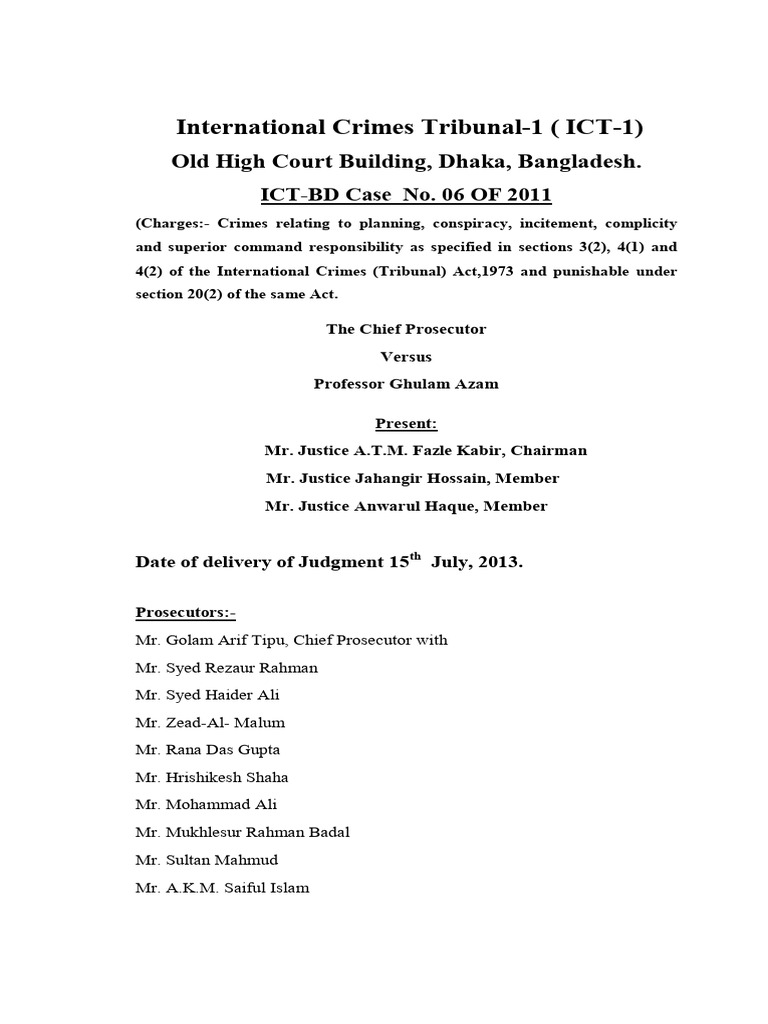 ICT BD Case NO. 06 of 2011 - Delivery of Judgment - Final | PDF