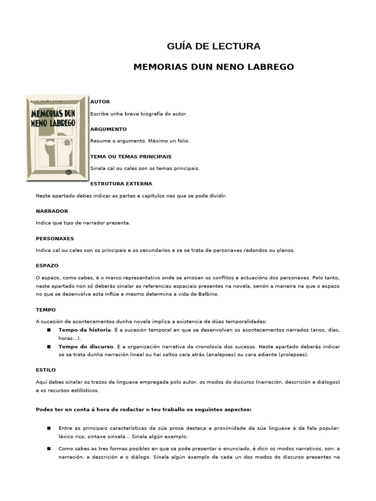 Ficha Lectura Memoriasnenolabrego | PDF