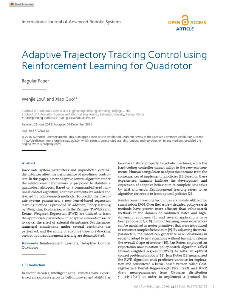 Lou Guo 2016 Adaptive Trajectory Tracking Control Using Reinforcement