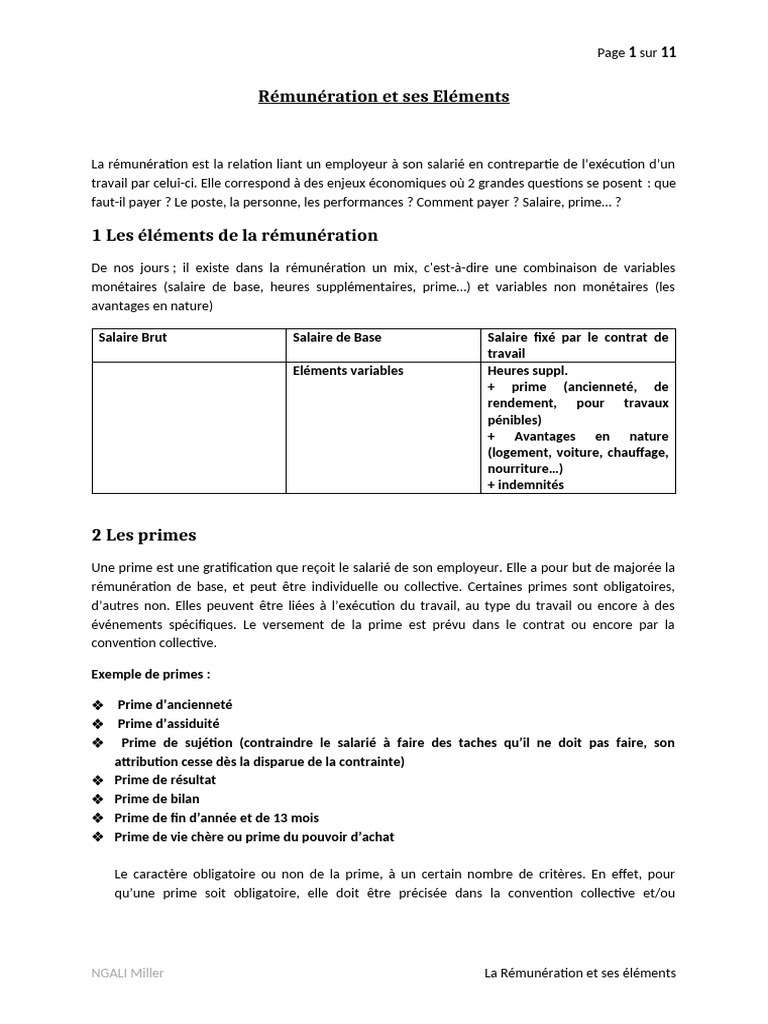 Rémunération Et Ses Éléments | PDF