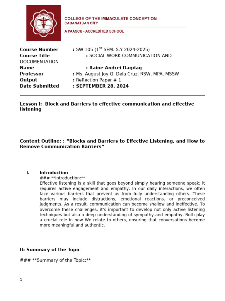 Reflection Maam Joy Barriers | PDF