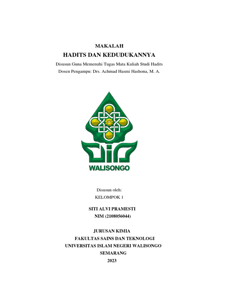 Makalah Hadits Dan Kedudukannya Kelompok | PDF