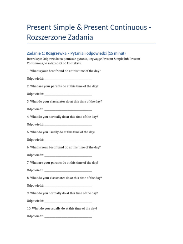 Present_Simple_and_Continuous_Extended_Zadania (1) | PDF