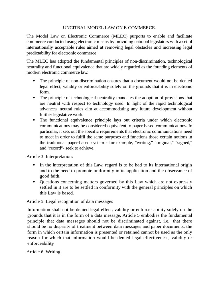 Uncitral Model Law On Ecommerce | PDF