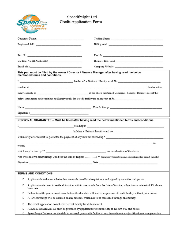 Credit Application Form (SFL) - 2019 - Updated | PDF