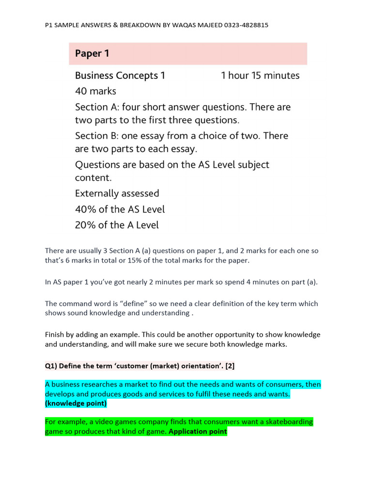Complete P1 Sample Answers and Detailed Breakdown | PDF