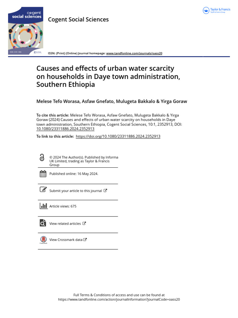 Causes and Effects of Urban Water Scarcity On Households in Daye Town ...