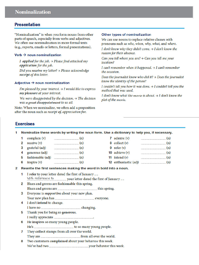 Nominalization - Grammar + Practice | PDF