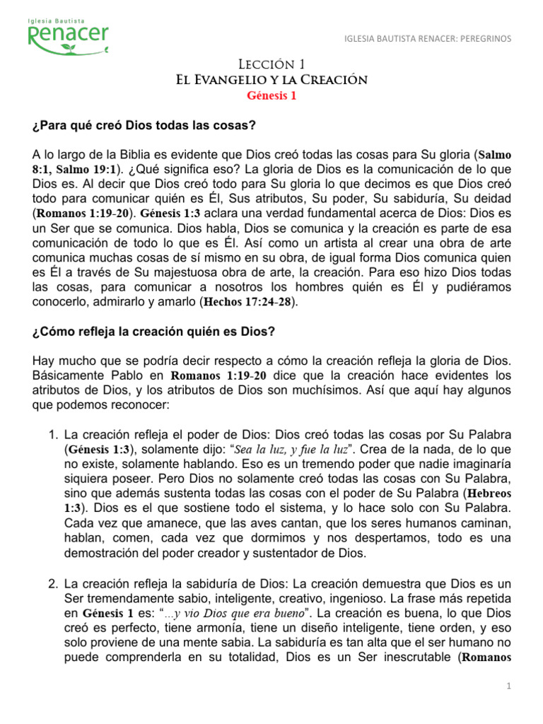 Lección 1 - El Evangelio y La Creación | PDF