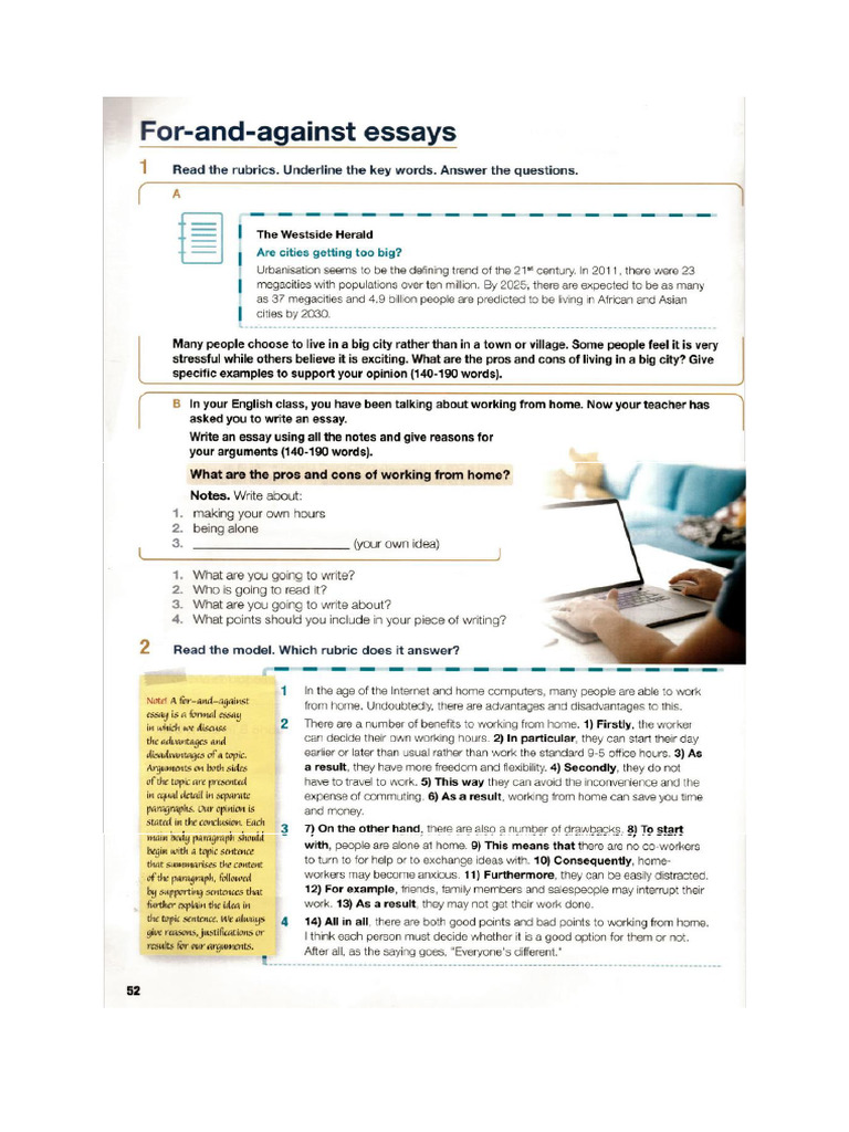 Unit 9 - Lesson 2 - For and Against Essays. | PDF