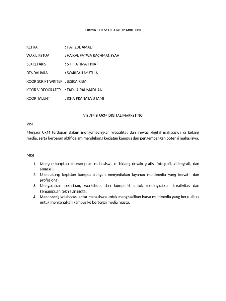 FORMAT UKM DIGITAL MARKETING | PDF