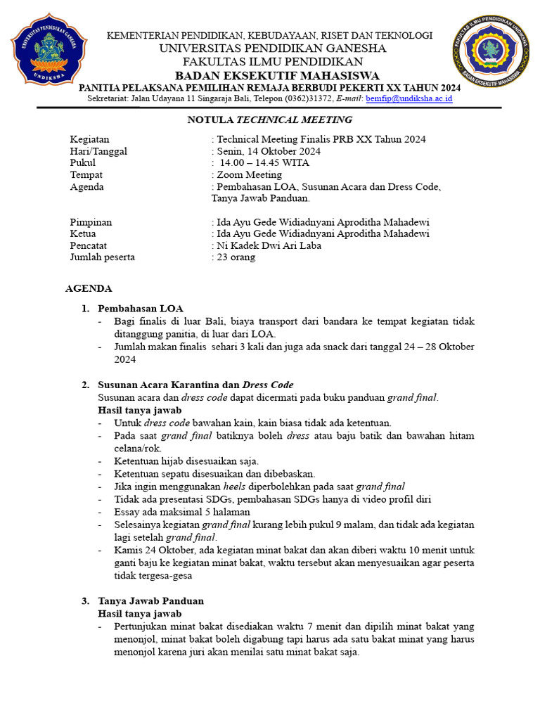 Notula Tecnichal Meeting | PDF