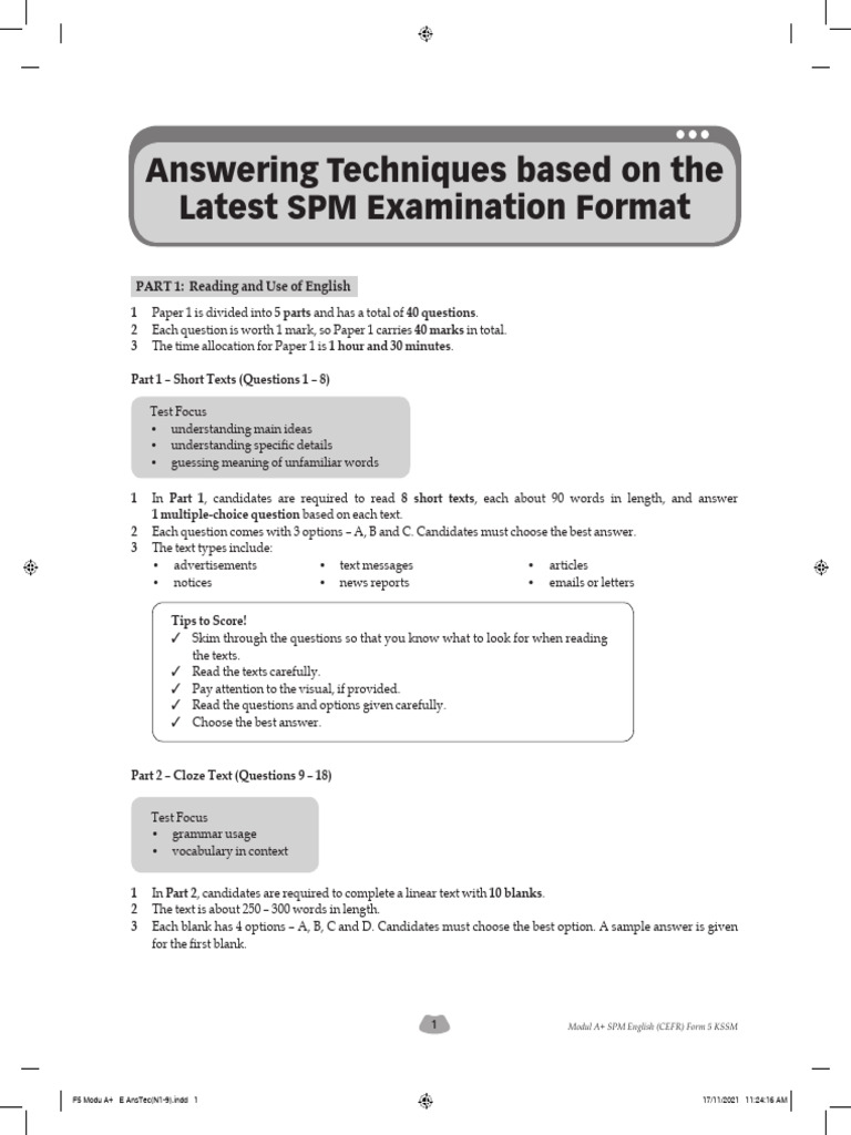 Answering Techniques Based On The Latest SPM Examination Format | PDF