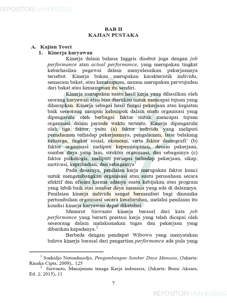 Job Performance Actual Performance: Bab Ii Kajian Pustaka A. Kajian Teori 1. Kinerja Karyawan | PDF