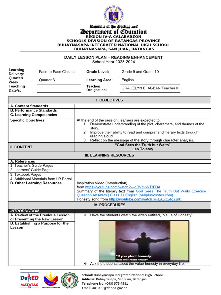 Reading Enhancement 1 DLP | PDF