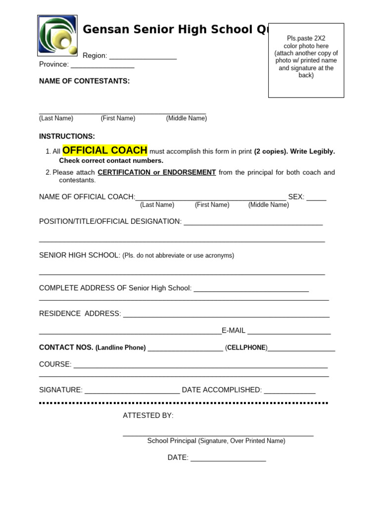 Gensan Senior Senior High Information Sheets COACH | PDF