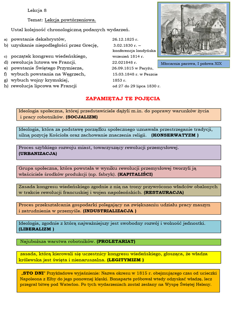 Lekcja 8 Lekcja Powtorzeniowa Europa Po Kongresie Wiedenskim. Klasa 7 | PDF