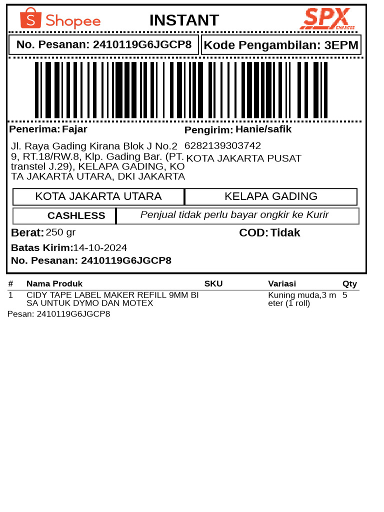 Label Pengiriman - Instant - 1 | PDF