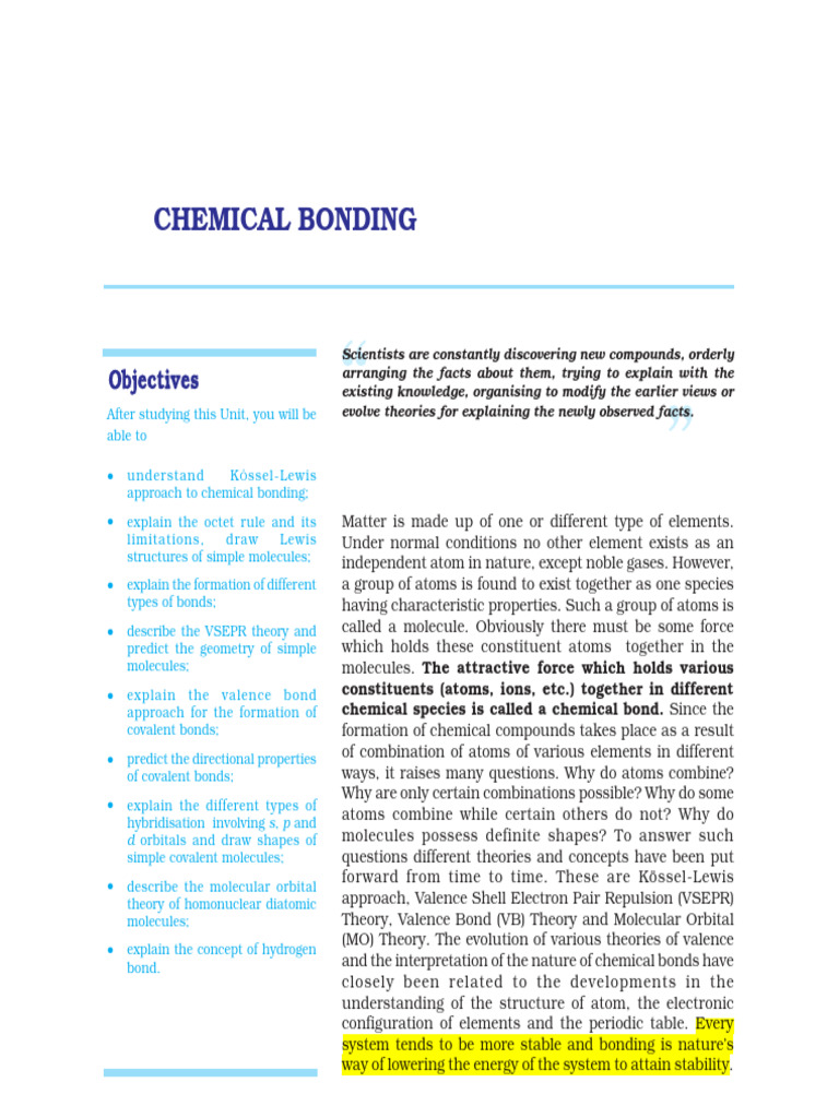 Chemical Bonding - Ncert Highlighted | PDF