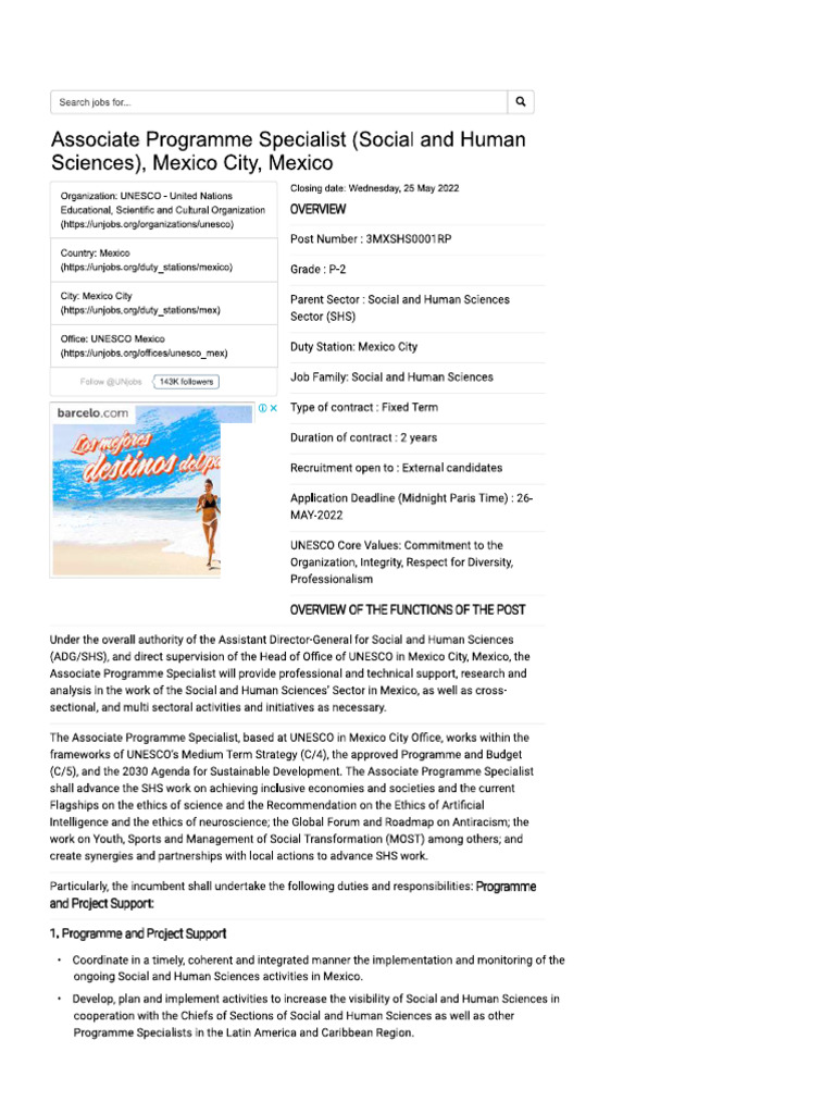 TDR - Asociado de Programas UNESCO | PDF