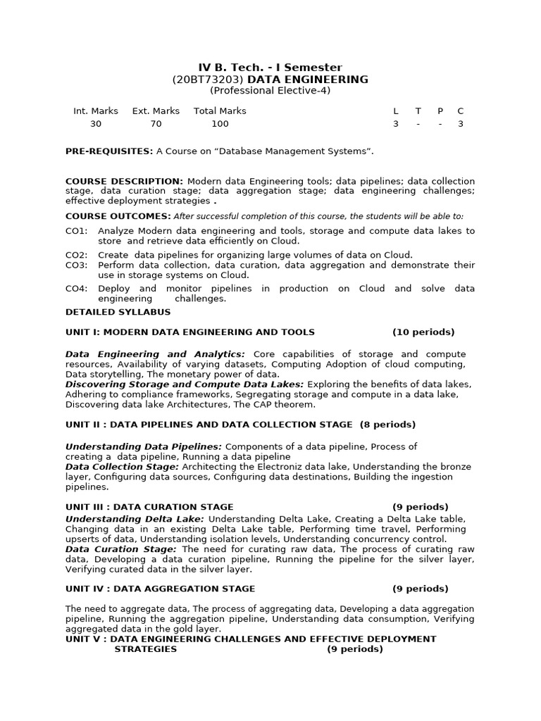 SVEC20 Data Engineering Syllabus | PDF