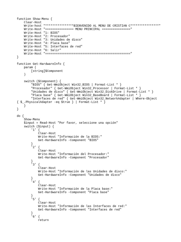 Script menu funciones ordenador | PDF