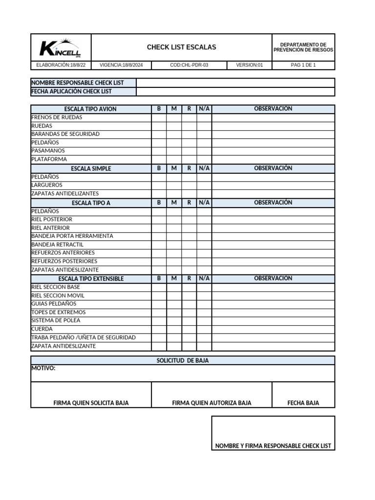CHECK LIST ESCALAS | PDF