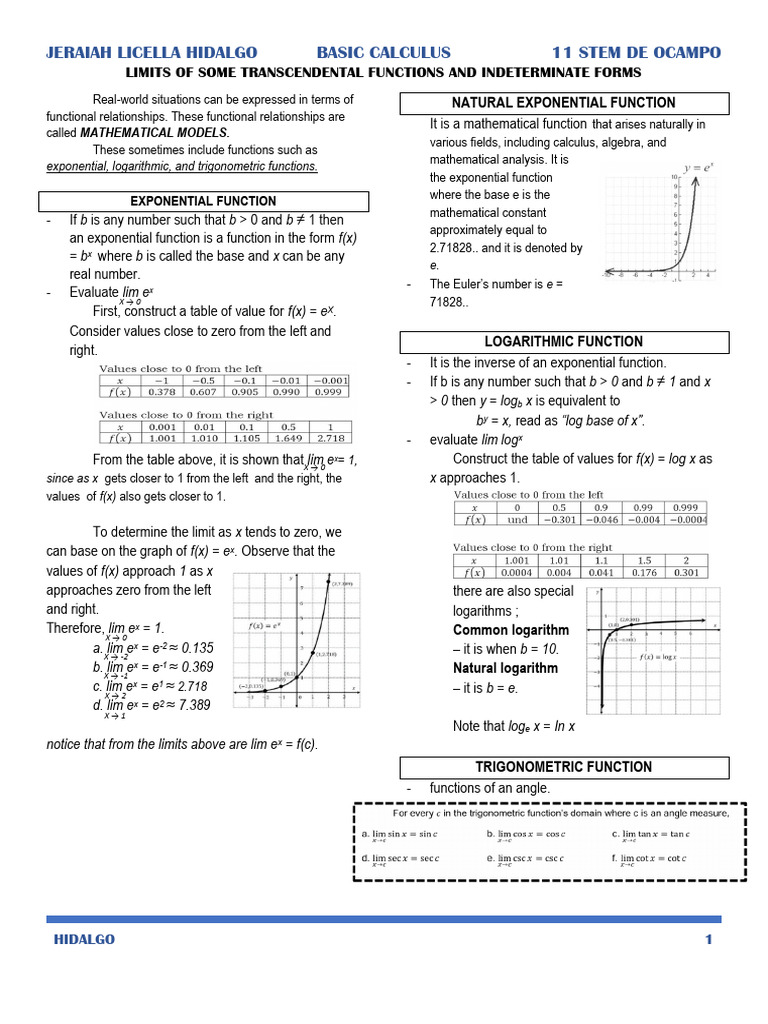 EXPONENTIAL FUNCTION BASIC CAL | PDF