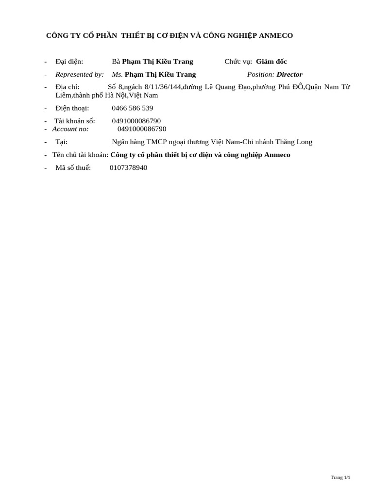 Thong Tin Cong Ty | PDF