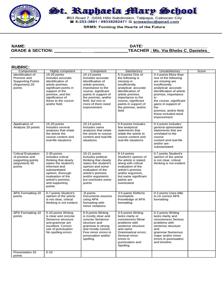 Rubric For Eapp | PDF