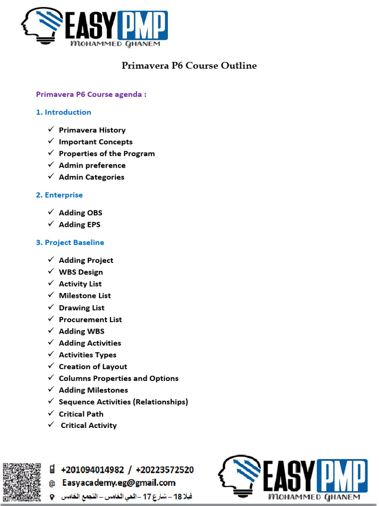 Primavera P6 Course ( Outline ) | PDF