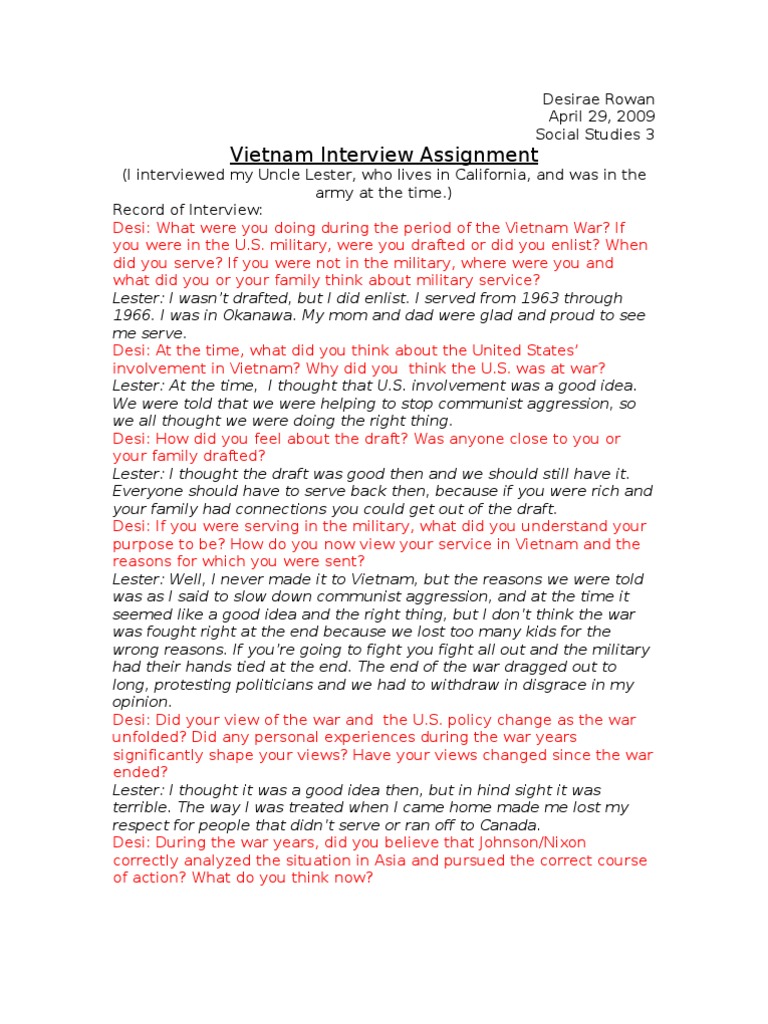 Vietnam Interview | PDF | Vietnam War | Conscription
