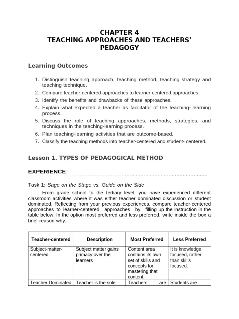 Chapter 4. Teaching Approaches and Teachers Pedagogy | PDF