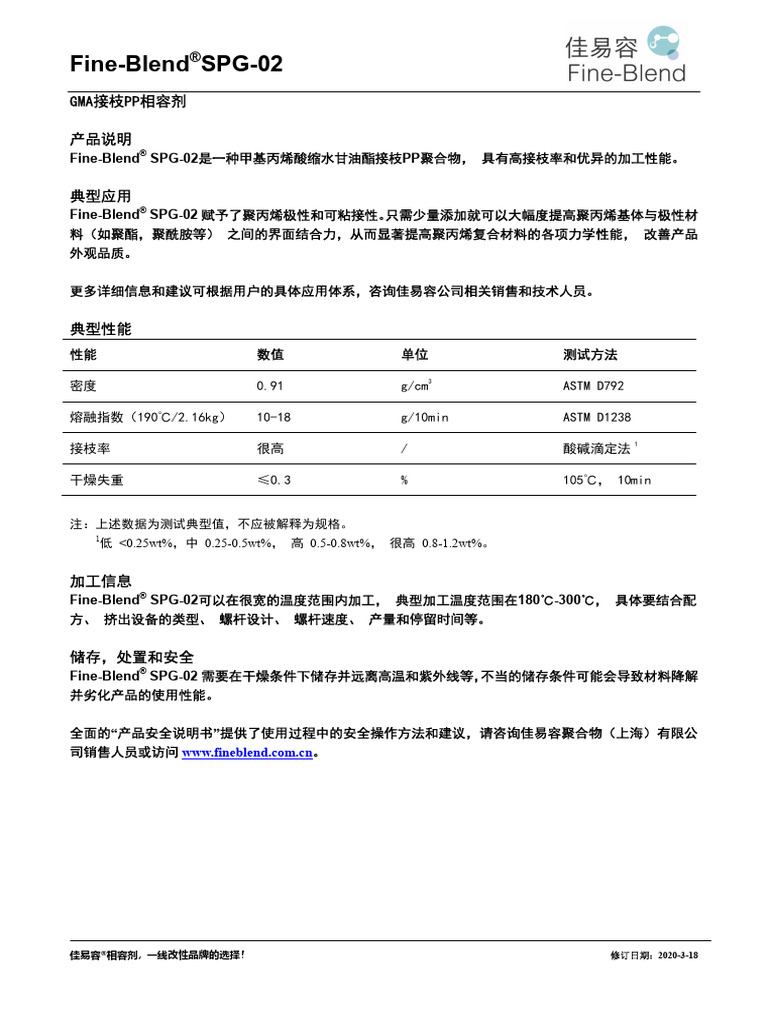 GMA接枝PP相容剂 - Fine-Blend SPG-02 | PDF
