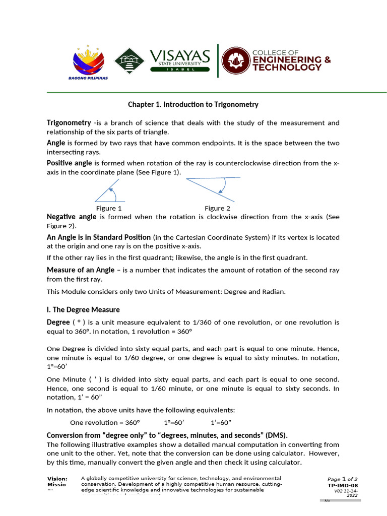 Pre Cal Trigonometry Esci 110 Module 1 | PDF