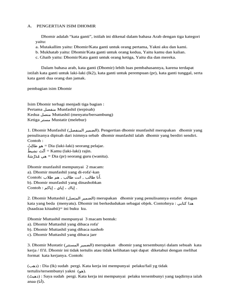 PENGERTIAN ISIM DHOMIR | PDF
